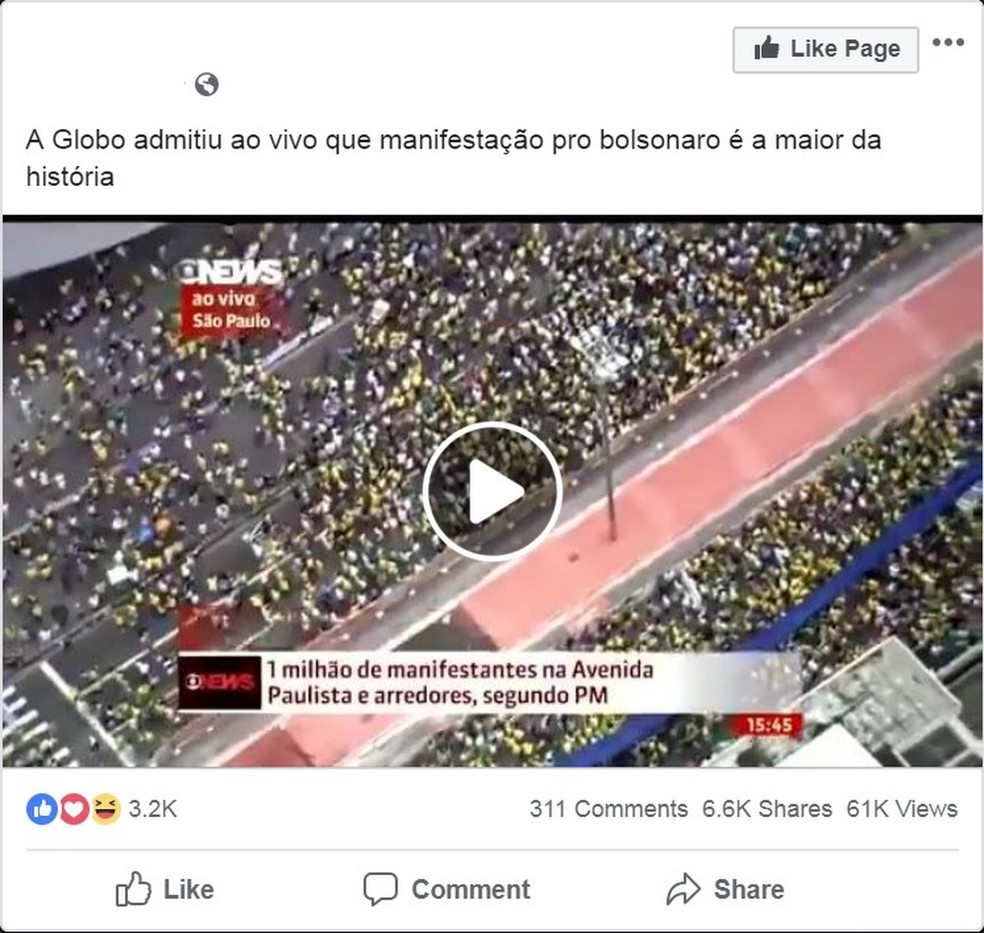 É #FAKE que manifestação pró-Bolsonaro é a maior da história | Fato ou ...