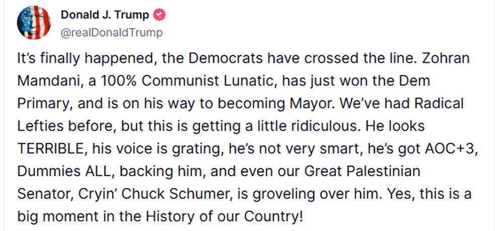 Trump ataca Zohran Mamdani, socialista que venceu primárias em Nova ...